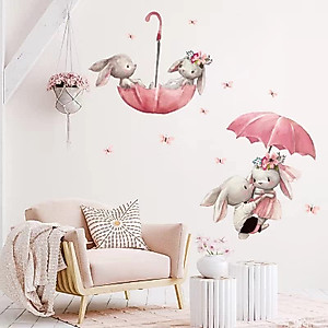 Bunny Wall Stickers Rabbit Wall Decals Peel and Stick for Kid's Girl's Room Playroom Decoration (Two Pairs of Bunnies)