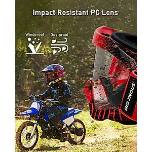 BELINOUS Kid Riding Goggles for ATV Dirt Bike Motorcycle Motorcross MX, UV Protectioin, Youth Dirt Bike Goggles for Kids 3-12 with Soft Strap, Red