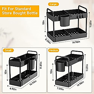 3 Pack Under Sink Organizers And Storage With Dividers,2-Tier Bathroom Organizer Under Sink,Kitchen Organization,Cabinet Organizer With Hooks,Hanging Cup,Dividers,Handles