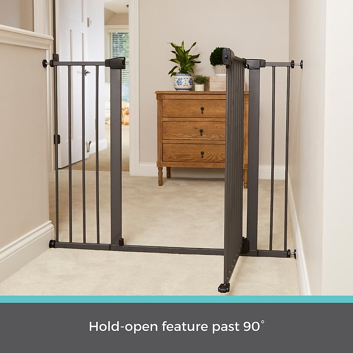 Toddleroo by North States Riverstone Extra Tall & Wide Self-Closing Baby Gate with Door. Pressure Mounted Baby Gates for Doorways, Child Gate Fits Openings 29.75” to 52” Wide. (36" Tall, Graphite)