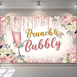 Tegeme Rose Gold Bridal Shower Brunch Backdrop Decoration 6 x 4 FT Bar Banner Pink Champagne Background for Wedding Bachelorette Birthday Party Supplies, Photo Booth Props Decor