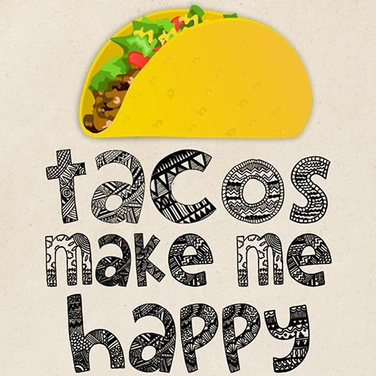 CafePress Tacos Make Me Happy Tote Bag Natural Canvas Tote Bag, Reusable Shopping Bag