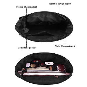 Canvas Tote Bag Waterproof Nylon Multi Pocket Shoulder Bags Laptop Work Bag Teacher Purse and Handbags for Women & Men (Black)