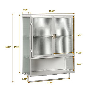 HomSof 23.62" Glass Doors Modern Two-Door Wall Cabinet with Featuring Two-Tier Enclosed Storage,an Open Shelf,and Towel Rack,for Entryway Living Room Bathroom Dining Room