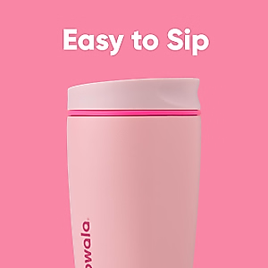 Owala SmoothSip Slider Insulated Stainless Steel Coffee Tumbler, Reusable Iced Coffee Cup, Hot Coffee Travel Mug, BPA Free 12 oz, Pink (Pucker Up)