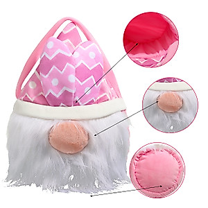 JOYIN 2 Pcs Plush Gnome Easter Basket 12.8" x 8.3", Furry Bunny Ears Gnome Basket for Spring Easter Party Favors, Egg Hunting, Decorations, Gifts for Kids