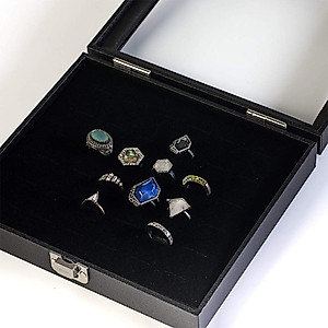 Barelove Jewelry Rings Storage Organizer Case, Black Wooden 36 Slot Velvet Glass Ring Storage Box Display, Earrings Stand Boxes Holder Organized Tray for Jewelry Showcase