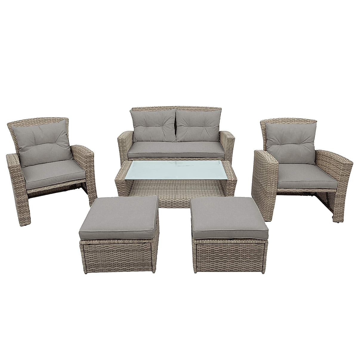 Merax Gray 4 Piece Outdoor Conversation Rattan Wicker Furniture Sectional Sofa Set with Ottoman Cushions