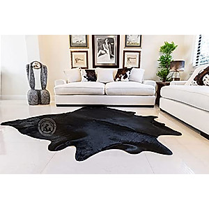 Genuine Black Cowhide Rug XL Size 6 x 7-8 ft. 180 x 240 cm