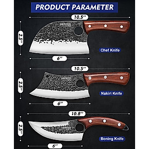 Topfeel 3PCS Butcher Knife Set, Hand Forged Serbian Chef Knife & Meat Cleaver Knife & Viking Knives, Meat Cutting Kitchen Knife Set for Home, Outdoor Cooking, Camping BBQ Gift Idea Men