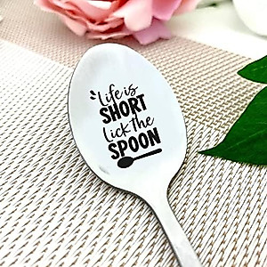 BIG EVENTS Life is short lick the spoon - engraved spoon - Funny spoon gift - Tea spoon coffee spoon peanut butter cereal spoon gift