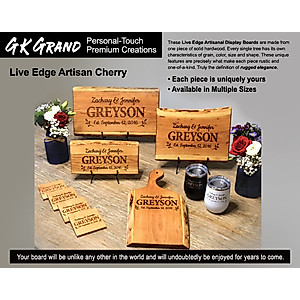 Personalized Cutting Board Wedding Gift Live Edge Cherry Wood - Engraved Unique Customized Artisan Rustic Display Bride Groom Couple Newlywed Anniversary Housewarming Christmas Bridal Shower