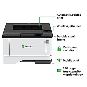 Lexmark B3442dw Black and White Laser Printer, Wireless with Ethernet, Mobile-Friendly and Cloud Connection with Automatic Two-Sided Printing CarbonNeutral Certified Office Printer (4-Series)