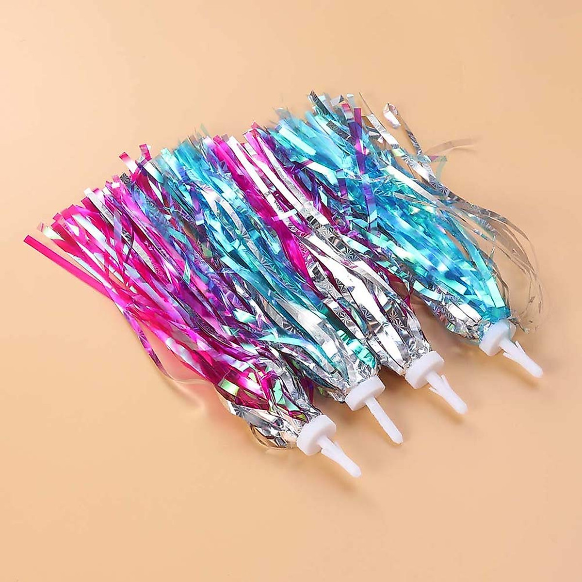 Garneck Bike Glitter Tassels Bicycle Tassel Ribbon Scooter Handlebar Streamers Bicycle Grips Ribbon Easy Attach to Bikes Handlebars for Kids Children 4pcs (Blue Silver) Kids Bike Accessories