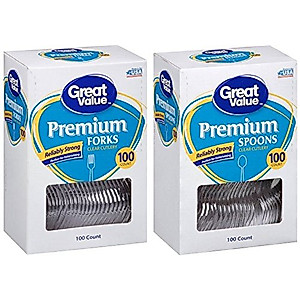 Great Value Party Premium Reliably Strong Plastic Flatware Set - Includes 100 Spoons & 100 Forks