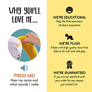 Talking Excavator Plush Toy Set | Includes 3 Construction Items | Plush Construction Stuffed Toy | Excavator Toy Truck | Plush Stuffed Construction Truck