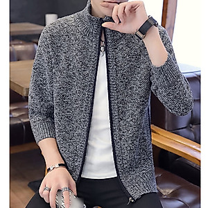 Maiyifu-GJ Men's Full Zip Cardigan Sweater Soft Slim Fit Sweaters with Pockets Stand Collar Lightweight Warm Coat (Dark Grey,Large)