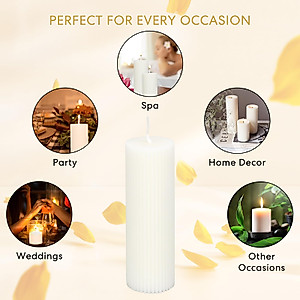 3 Pcs Ribbed Pillar Candles - 2x6'' Ribbed Candles Soy Wax Scented Wedding Candle for Wedding Bedroom Birthday Valentine's Day (White)