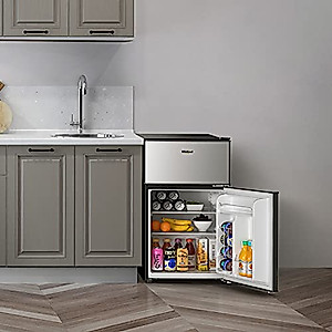 Whirlpool WHR31TS4E 3.1 Cu. Ft. Compact Refrigerator Dual Door Fridge, Adjustable Mechanical Thermostat with True Freezer, Stainless Steel Look