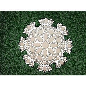 DIY MDF Readymade Round Lotus Designer Rangoli Mat Easy to Use Rangoli Template Easy to Fill Wooden MDF Rangoli Boards for Indian Traditional Festival (Size:- 12 Inches Diameter)
