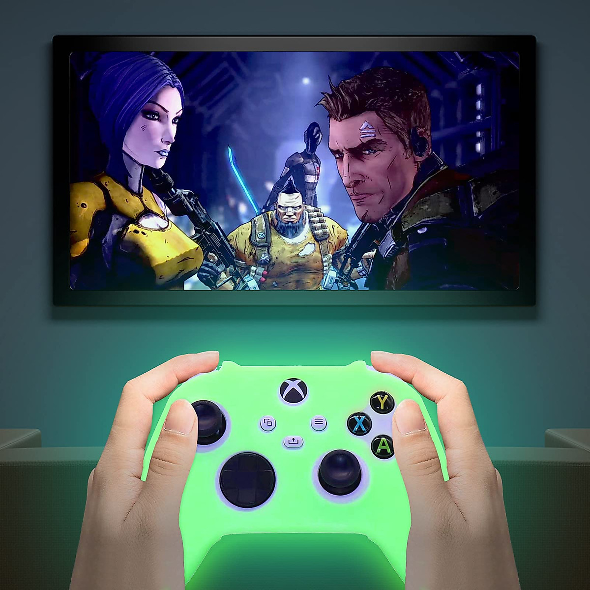HLRAO Glow in The Dark Silicone Cover Skin for Xbox Series X Controller, Anti-Slip Soft Rubber Case Protector for Xbox Series S Controller with 6 Thumb Grip Caps Glow in The Dark.