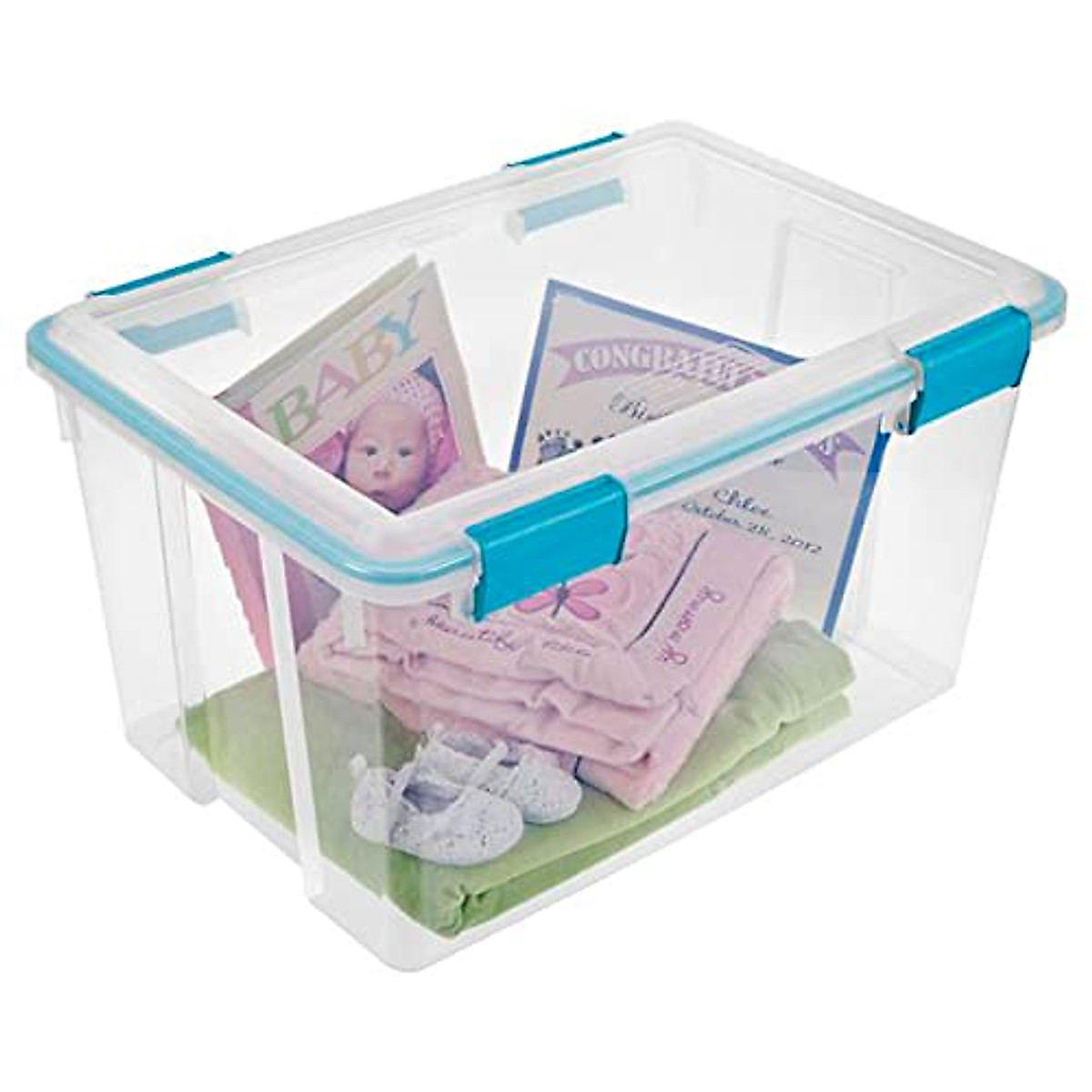 Sterilite 54 Quart Clear Plastic Stackable Storage Container Box Bin with Air Tight Gasket Seal Latching Lid Long Term Organizing Solution, 8 Pack