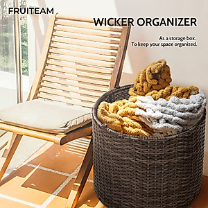 FRUITEAM Resin Wicker Outdoor Ottoman Set of 2 and 1 Pack Wicker Side Table, Storage Basket for Patio and Room Decor - Perfect for Balcony, Deck and Outdoor Seating