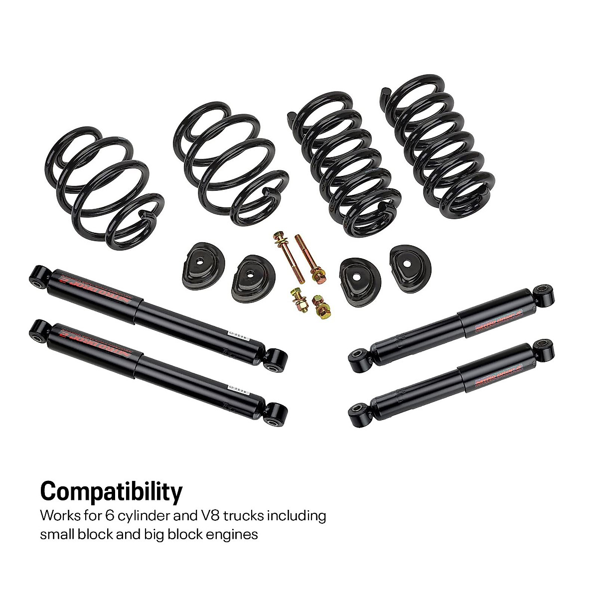1963-1972 C10 3 Inch Front and 5 Inch Rear Drop Lowering Kit with Shocks - Improve Stance and Ride Quality, Fits 6 Cylinder and V8 Trucks, Black Powder Coated Springs