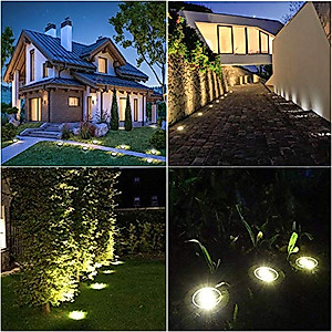Solar Ground Lights, Upgraded Outdoor Garden Waterproof Bright in-Ground Lights for Lawn Pathway Yard Driveway, producing More Light with 8 Led Warm White Lights