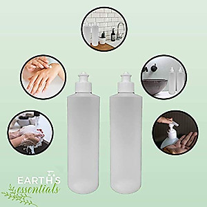 2 Pack Refillable 16 Ounce HDPE Squeeze Bottles With Push/Pull Button Top Dispenser Caps-Great For Lotions, Shampoos, Conditioners and Massage Oils From Earth's Essentials (White Cap)