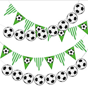 4 Pieces Soccer Banner Decoration Soccer Theme Party Supplies, 3m Football Flags Bunting Banners Soccer Ball Garlands for Soccer Fans Wekcome World Cup 2022
