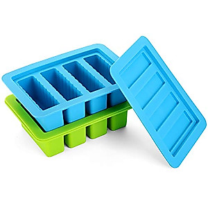 Suwimut 2 Pack Silicone Butter Mold Tray with Lid, Large 4 Cavities Rectangle Butter Maker Holds 6 Tablespoons Butter, Non-Stick Butter Container for Brownies, Homemade Butter, Herbed, Garlic Butter