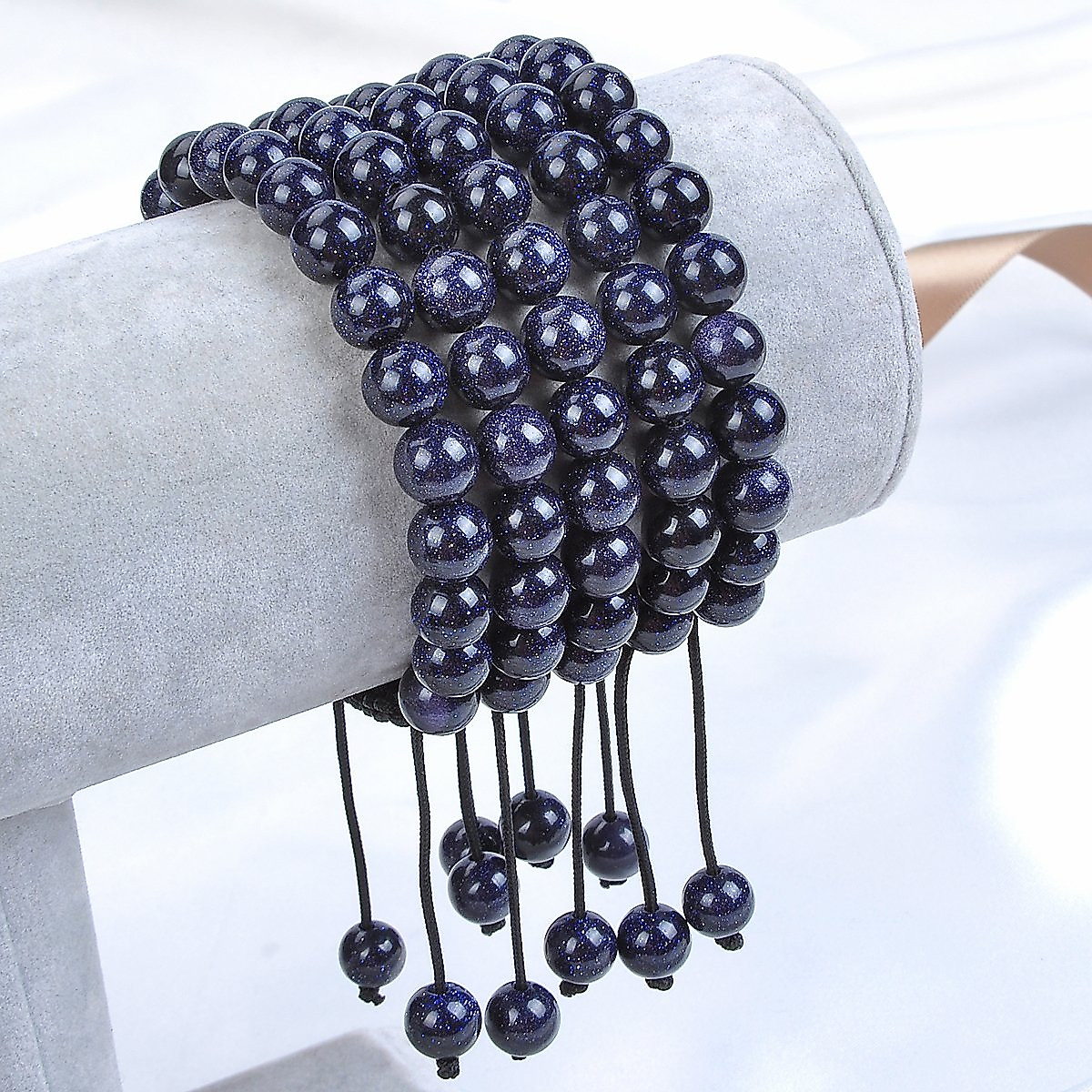 MASSIVE BEADS Gemstone Beaded Bracelets Natural Birthstone Healing Power Crystal Beads Macrame Adjustable (Blue Sand, 8mm)