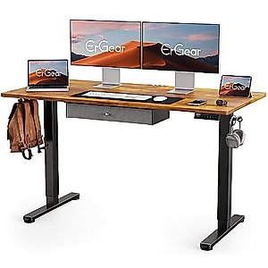 ErGear Electric Standing Desk with Drawer, Adjustable Height Sit Stand Up Desk, Home Office Desk Computer Workstation, 55x28 Inches, Vintage Brown