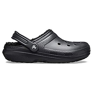 Crocs unisex adult Men's and Women's Classic Lined | Fuzzy Slippers Clog, Black/Black, 9 Women 7 Men US