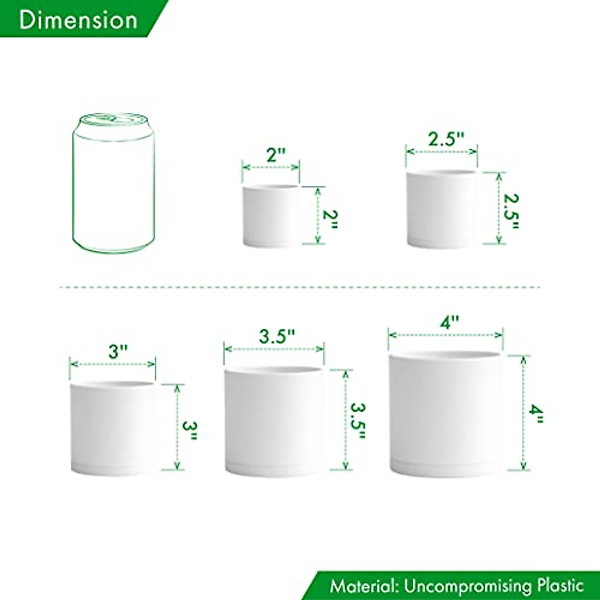 Pack of 20 Plastic Plant Pots (4 Set of 2 Inch, 2.5 Inch, 3 Inch, 3.5 Inch, 4 Inch) Small Garden Planter Pots for Plant with Drainage Holes and Saucers, White Color, 74-U-XS-1