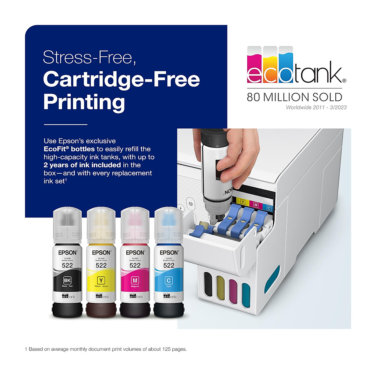 Epson EcoTank ET-2800 Wireless Color All-in-One Cartridge-Free Supertank Printer with Scan and Copy â€“ The Ideal Basic Home Printer - White