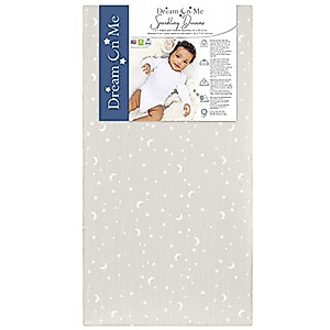 Dream On Me Sparkling Dreams 2 in 1 Crib and Toddler Mattress, Grey Waterproof Vinyl Cover, Greenguard Gold and JPMA Certified, Copper-Infused Toddler Layer, Maximum Support and Safety