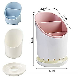 spolis Kitchen Utensil Holders Cutlery Drying Rack for Counter with Catch Pan and Drain Hole, Anti Tilting Kitchen Silverware Drainer Basket Sink Caddy for Forks, Knives, Spoons, Chopsticks-Pink