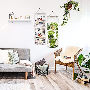 HOLENGS 3 Packs Wall Hanging Storage Bag, 3 Pockets Waterproof Wall Mounted Closet Over The Door Hanging Organizer, Premium Linen Fabric Nursery Storage Pocket for Room Bedroom Bathroom