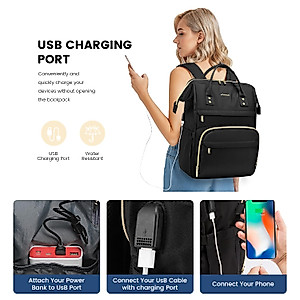 LOVEVOOK Extra Large Travel Laptop Backpack Women, 18 Inch Womens Work Backpack Purse, Waterproof Anti-theft Travel Back Pack with USB Charging Port for College Teacher Nurse, Black