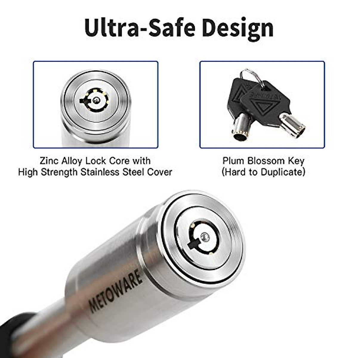 METOWARE Trailer Receiver Hitch Lock Pin, Stainless Steel Trailer Receiver Lock with 5/8" Dia 3-1/2” Locking Pin and 8 Anti-Rattle Rubber O-Rings Fits Class III IV 2" and 2-1/2" Receiver (1 Pack)