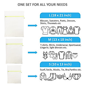 Cosmiic Greens 3 Pcs (S1/M1/L1) Mesh Laundry Washing Bags with Premium Rust Free Zipper, Storage Bag, Store Dirty Clothes, Washing Bags, Blouse, Bra, Hosiery, Lingerie, Stocking, Jeans (Polyester)