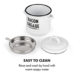 Granrosi Bacon Grease Container with Strainer, Cooking Oil Container, Bacon Grease Strainer, Cooking Oil Filter Pot Stainless Steel, Grease Can for Kitchen with Strainer, Bacon Fat Container - White