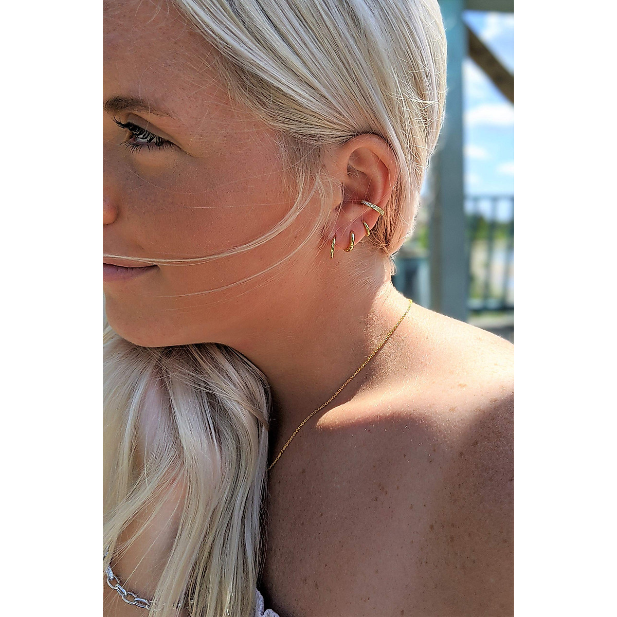 925 Sterling Silver 18K Gold Plated Huggie Ear Cuff for Women | Clip on Cartilage | Set of Three Ear Wraps | Bold Essentials