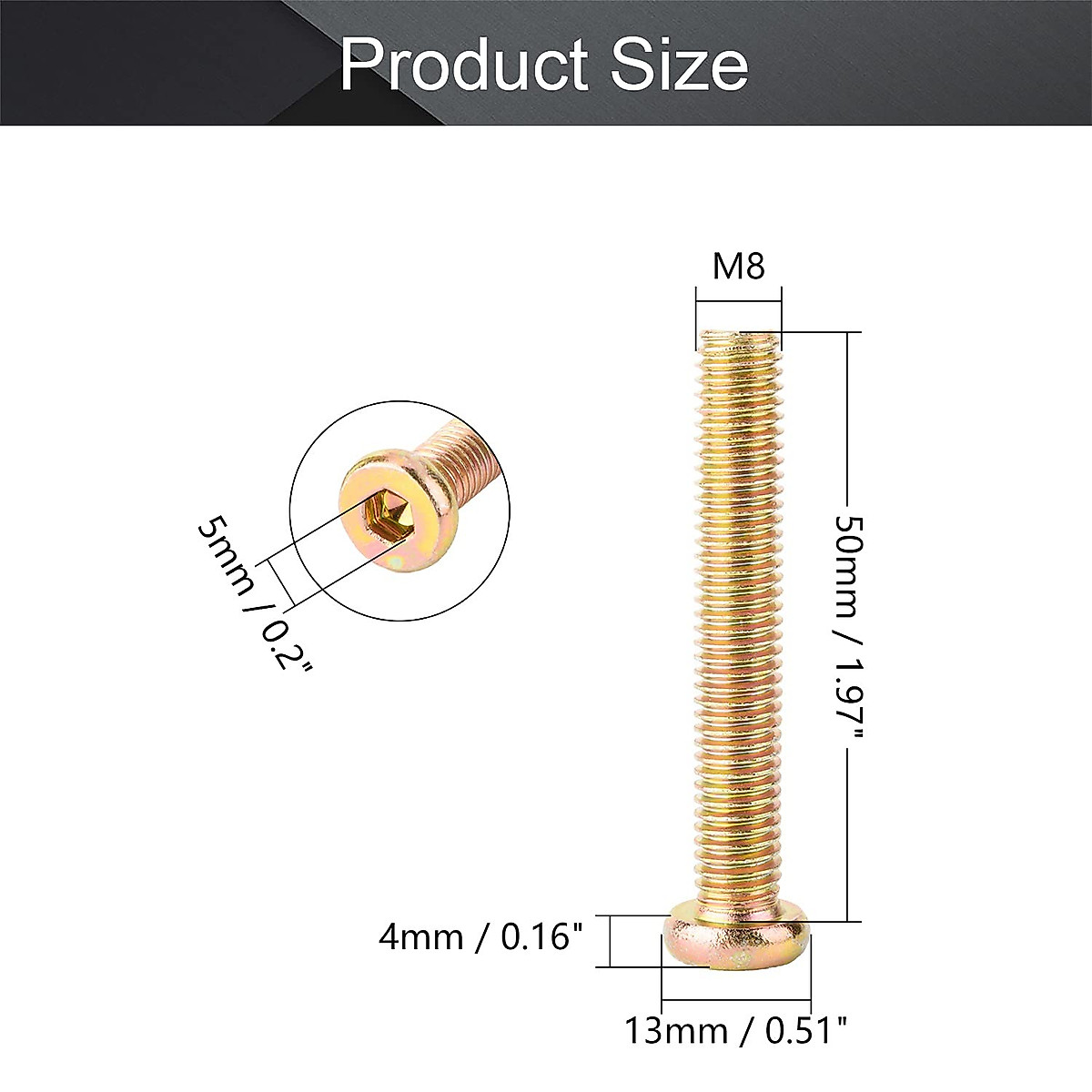 MroMax 15Pcs M8 x 50mm Hex Socket Flat Head Screws, Colorful Zinc Plated Carbon Steel, Fully Threaded, Hex Drive, Socket Cap Furniture Bolts Fastener for Crib, Bed Frame, Chair and Cabinet