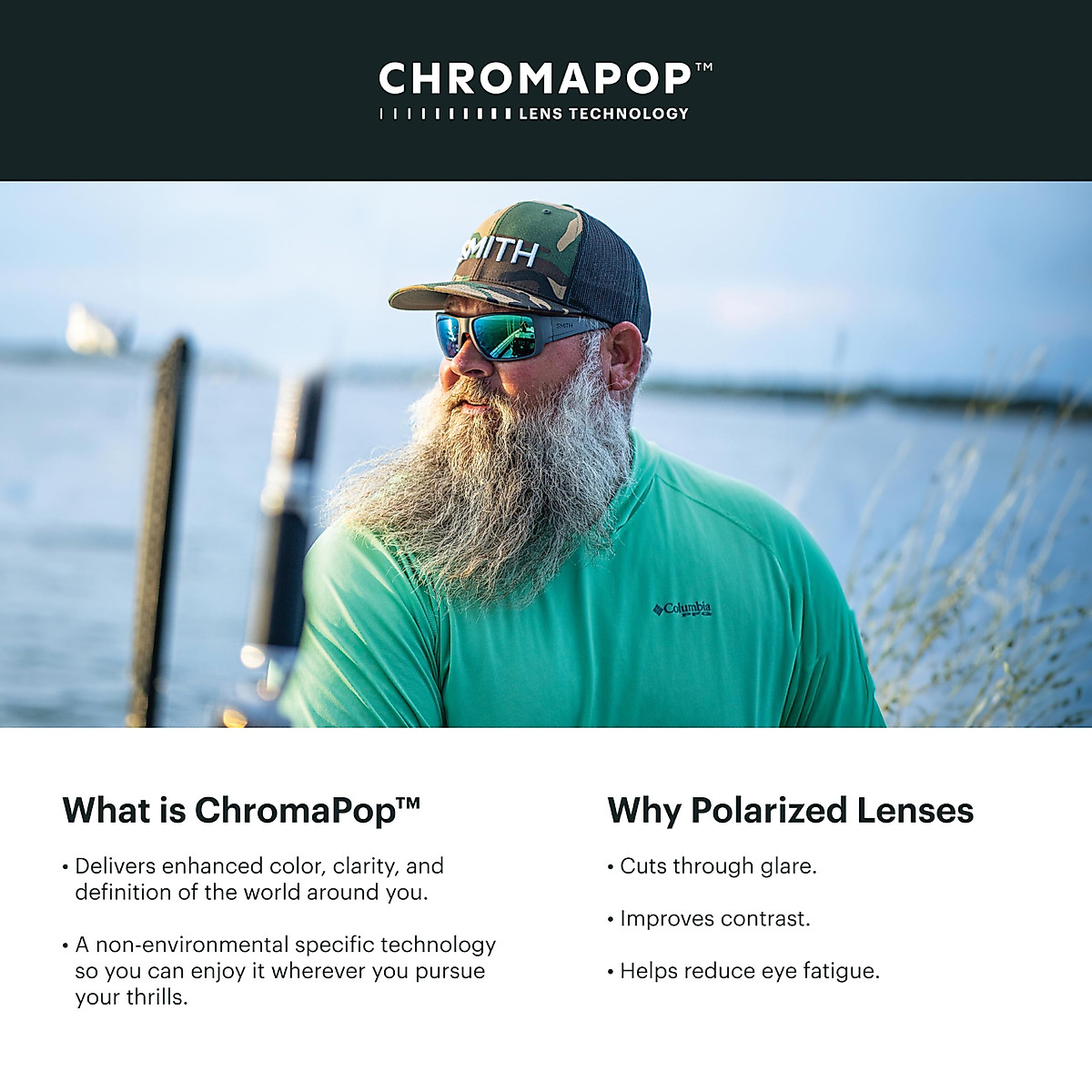 SMITH Barra Sunglasses with ChromaPop Lens Technology – Polarized Performance Sports Active Sunglasses for Watersports, Fishing & More – For Men & Women