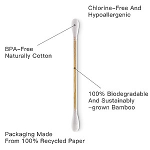 Bamboo Cotton Swabs - 500 Count - FSC Certified and PETA Approved, Eco Friendly Double Tips, Plastic Free Ear Sticks, All Natural 100% Biodegradable Organic Cotton buds by Isshah