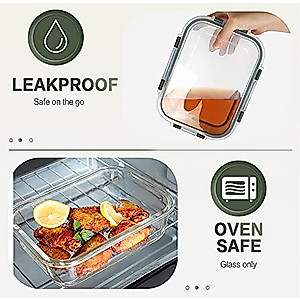 KOMUEE 10 Packs 30 oz Glass Meal Prep Containers,Glass Food Storage Containers with Lids,Airtight Glass Lunch Bento Boxes,BPA Free,Microwave, Oven, Freezer and Dishwasher,Gray