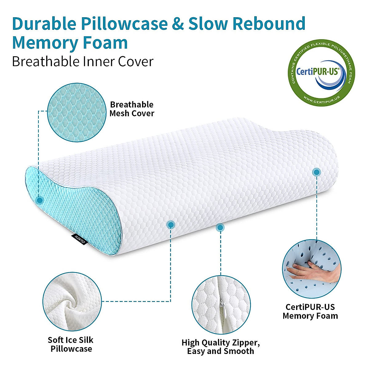 Memory Foam Pillows Neck Pillow Bed Pillow for Sleeping Ergonomic Cervical Contour Pillow for Side Back Stomach Sleeper for Neck and Shoulder Pain